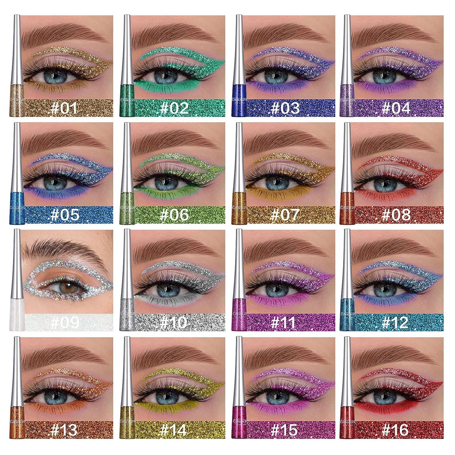 16 Colors Glitter Liquid Eyeliner Set - Waterproof, Long Lasting Eye ...