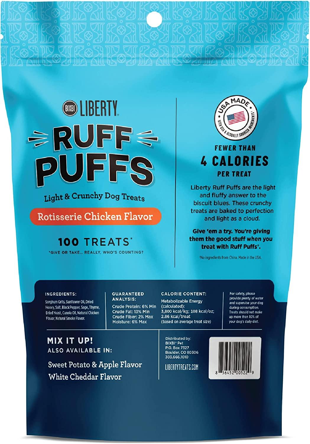 BIXBI Ruff Puffs Flavored Dog Training Treats, Rotisserie Chicken, 4 oz
