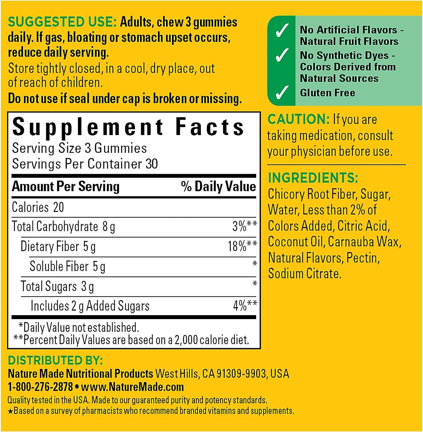 Nature Made Fiber Gummies 5g - Digestive Health Supplement - 90 Gummies ...