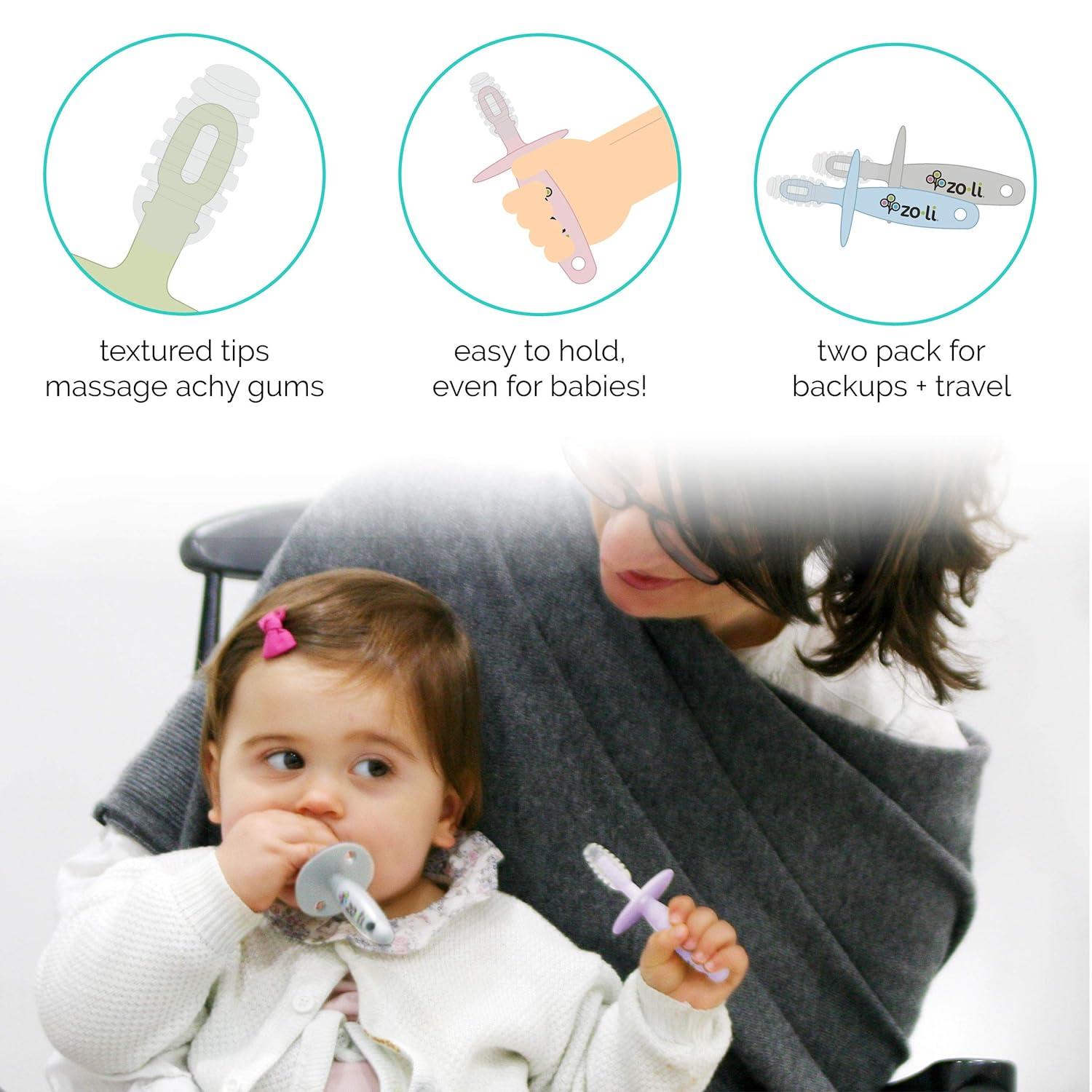 ZoLi Chubby Gummy Teether 2 Pack | Baby Teething Relief - Blue/Grey BPA ...