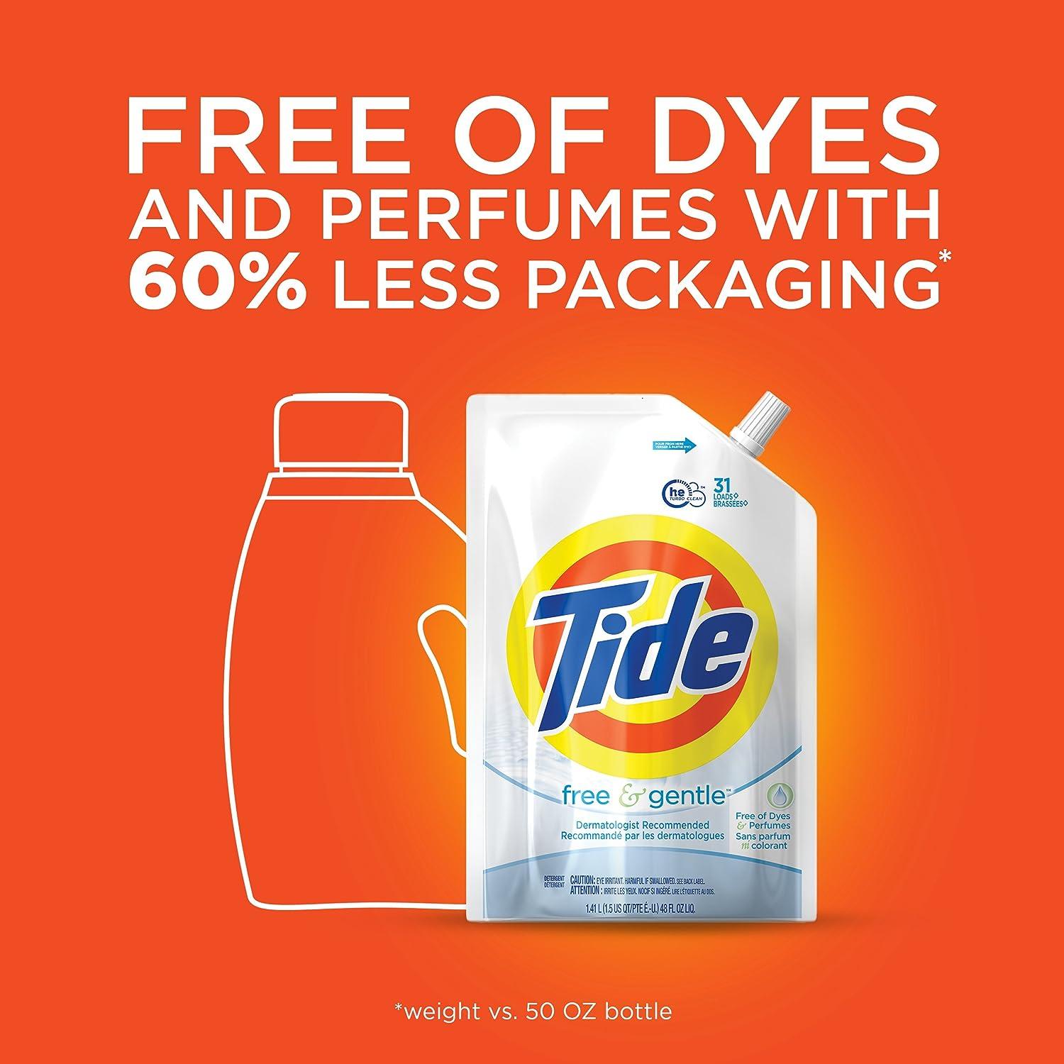 Tide Free & Gentle Liquid Laundry Detergent - 93 Loads, 45 fl oz (Pack ...