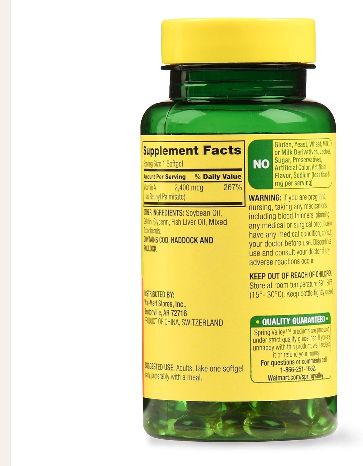 Spring Valley Vitamin A 2400mcg Softgels - 250 Count | Buy Now with ...