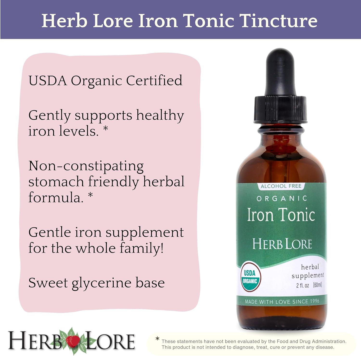 Herb Lore Iron Tonic Tincture - 2 oz - Non-Constipating Iron Boosting ...