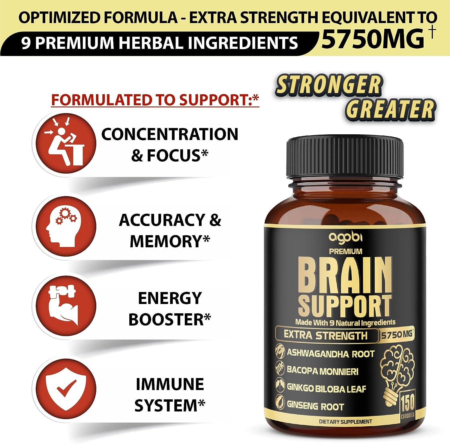 9in1 Brain Support Supplement 5750 Mg - Ashwagandha Panax Ginseng Gotu ...