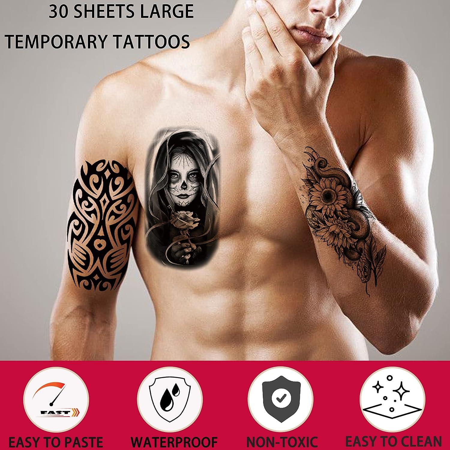Realistic 3D Temporary Tattoos - Waterproof Flower Snake Design for Men ...