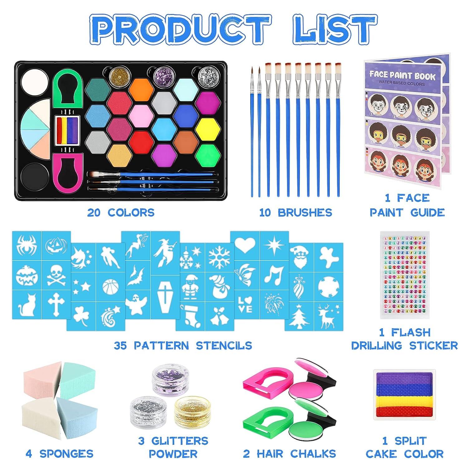 40-Piece Kids Face Paint Kit | 20 Colors with Stickers, Brushes ...
