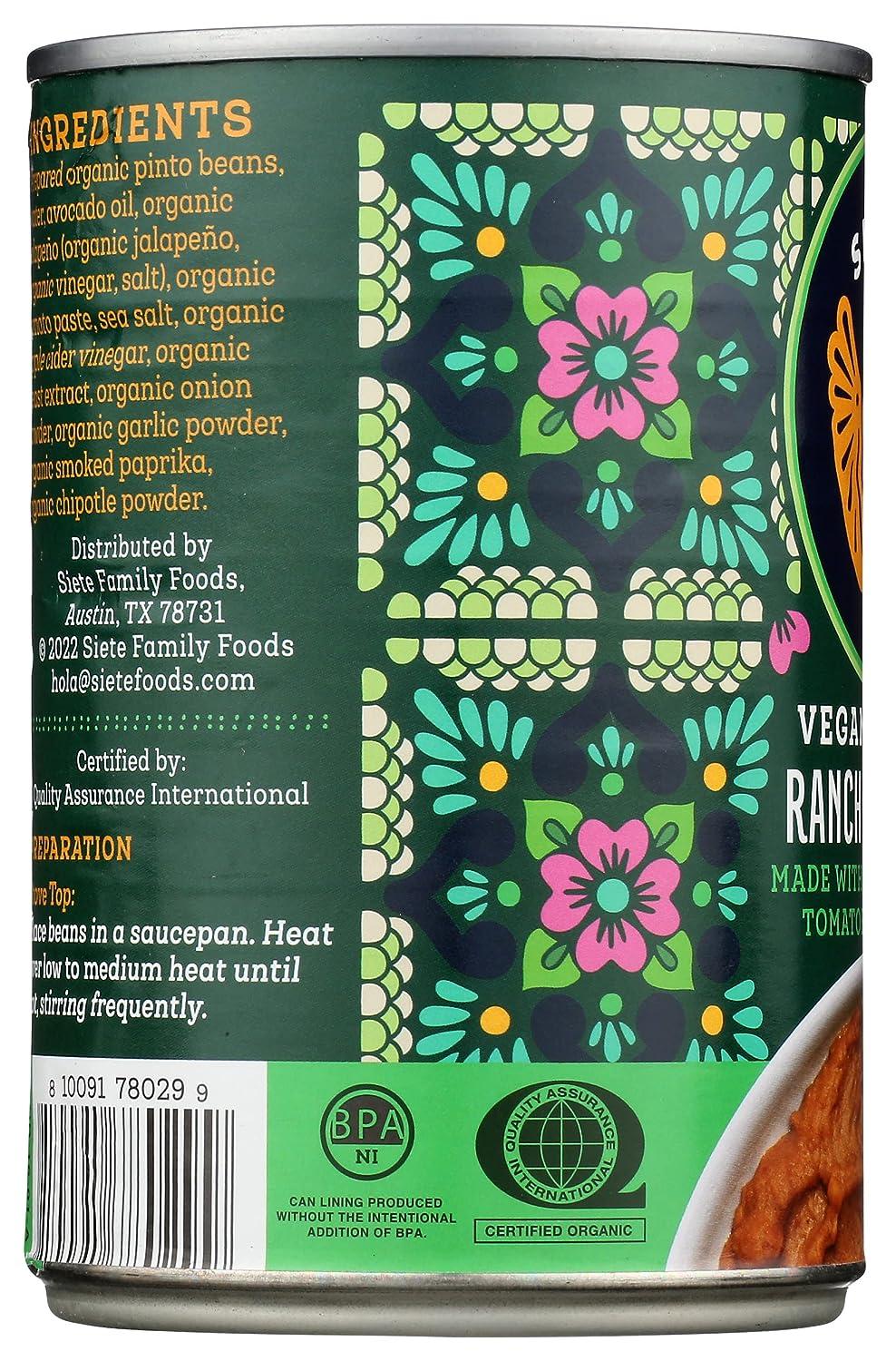 Siete Family Foods Refried Ranchero Beans 16oz - Authentic Mexican ...