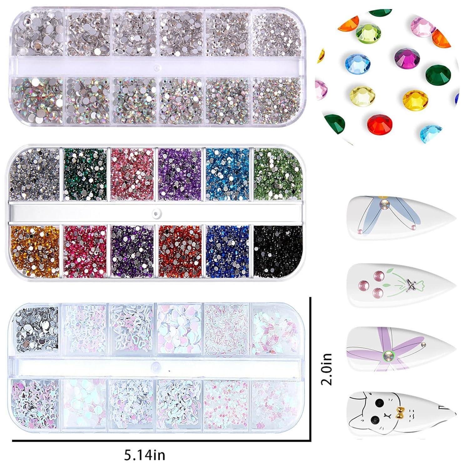4200 Pieces Rhinestones Nail Art Kit - 36 Colors Glitter Stones ...