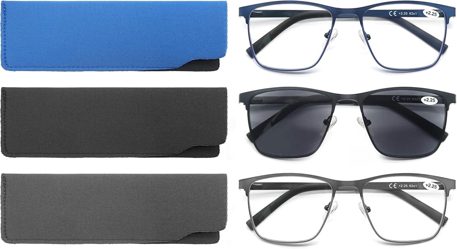 MODFANS 3 Pack Men's Reading Glasses - Blue Light Filter Metal Frame ...