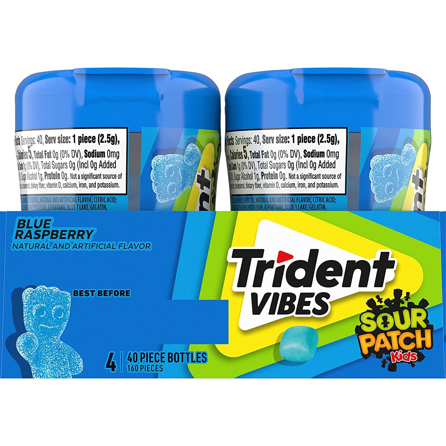 Trident Vibes SOUR PATCH KIDS Blue Raspberry Sugar Free Gum - 160 ...