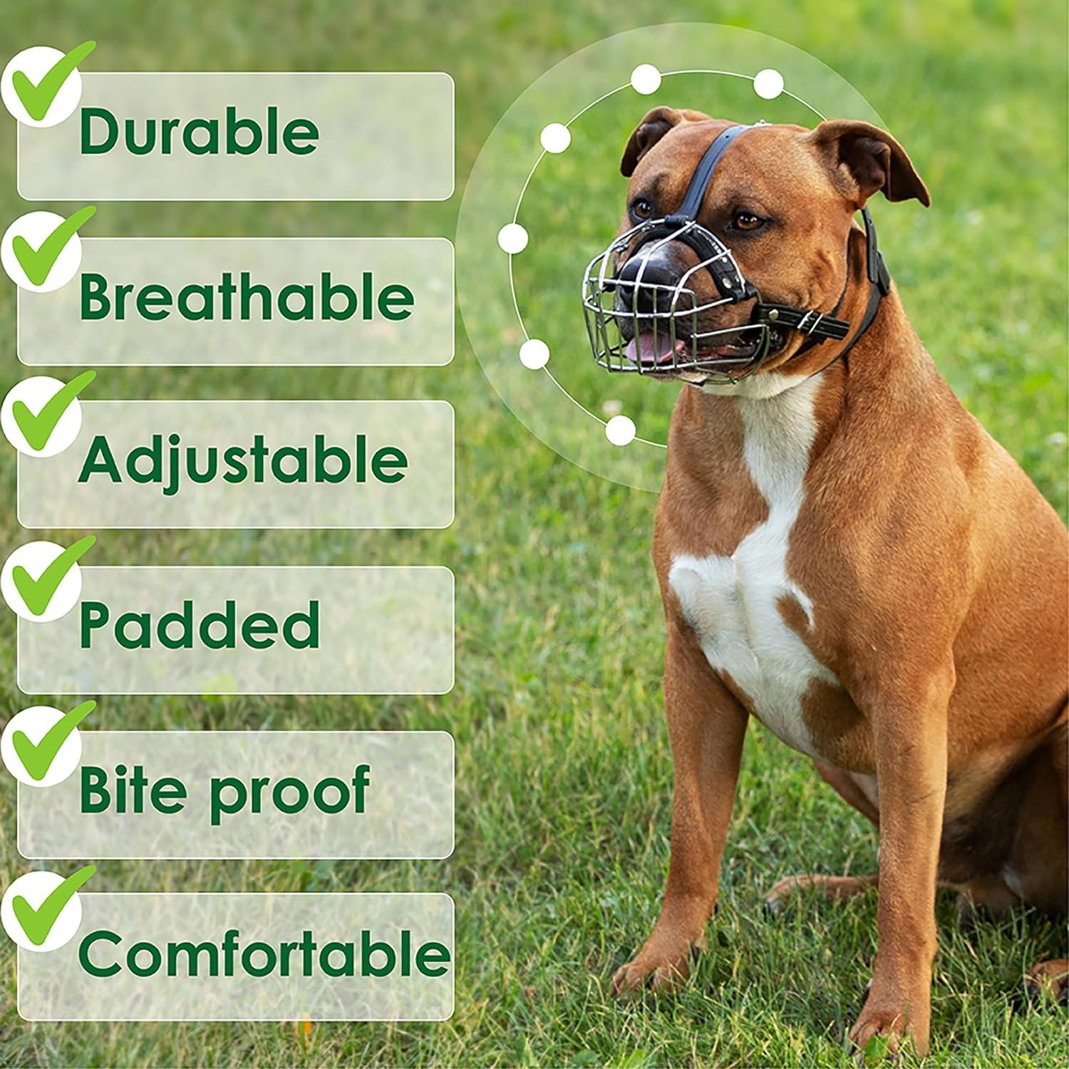 BRONZEDOG Pitbull Dog Muzzle - Adjustable Wire Basket Mask with Leather ...