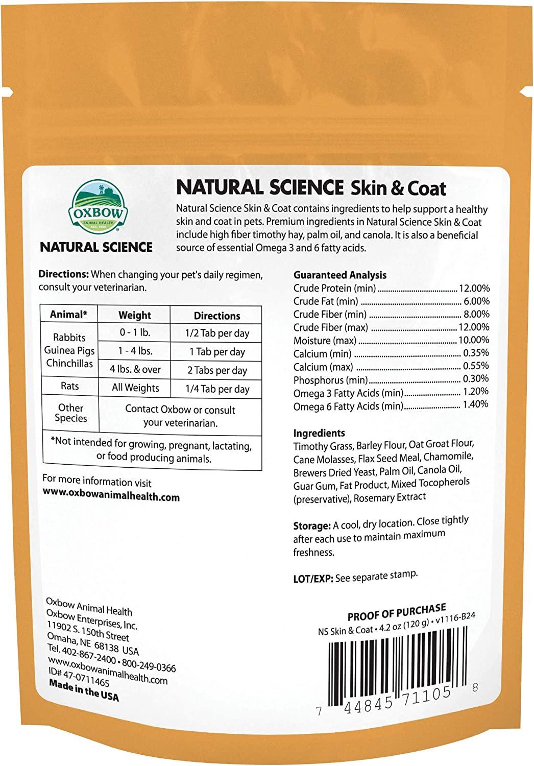 Oxbow Natural Science Skin & Coat Supplement - High Fiber with Omega 3 ...