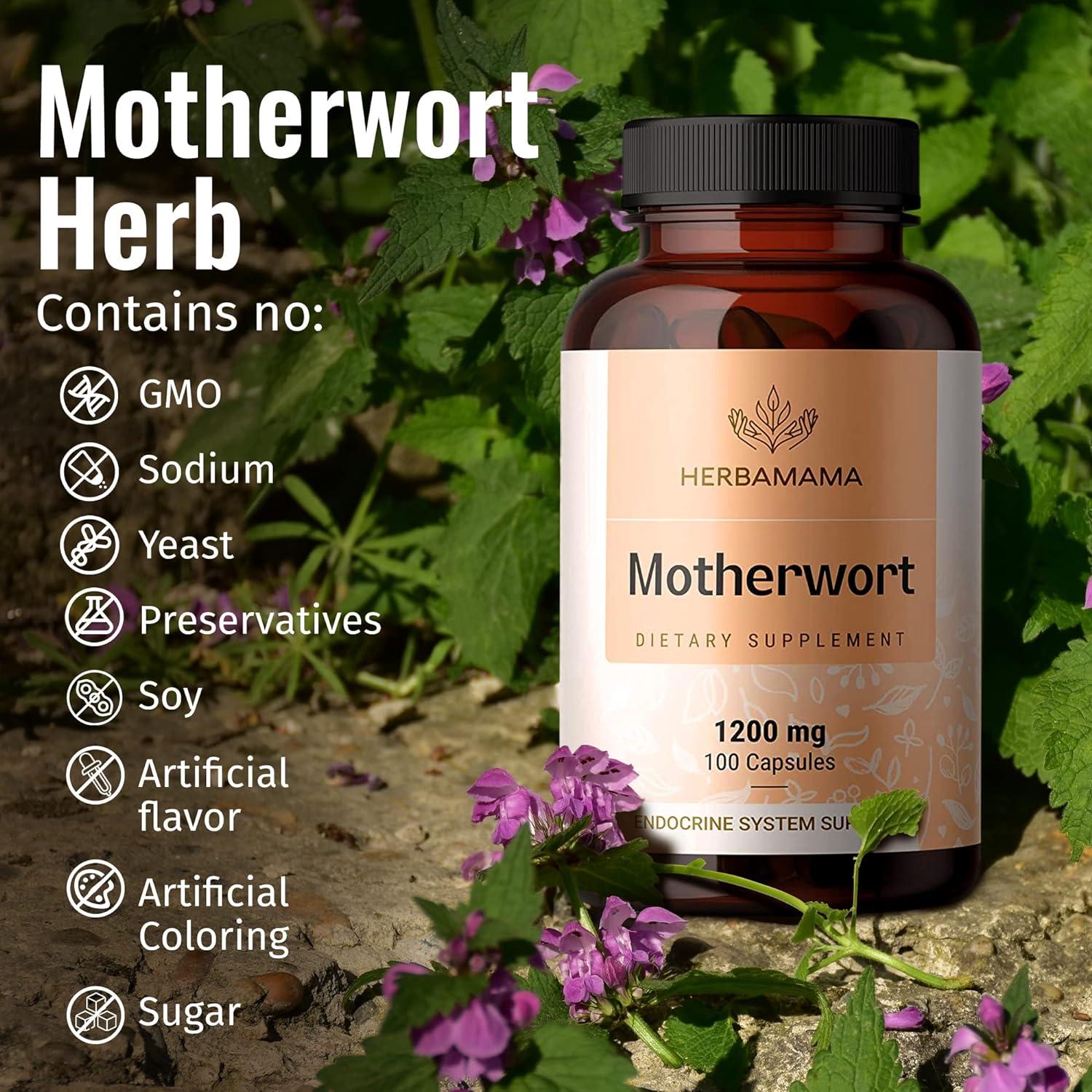 HERBAMAMA Organic Motherwort Capsules - Vegan Supplement 1200mg 100ct ...