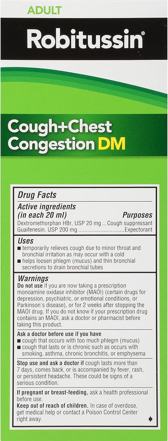 Robitussin Sugar Free Cough + Chest Congestion DM Berry Flavor Medicine ...