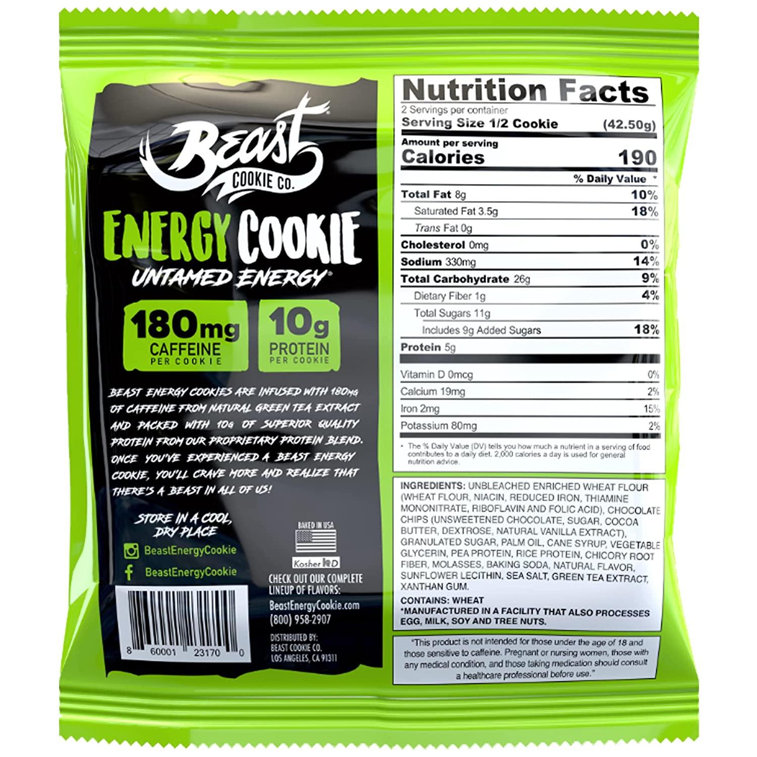 Beast Energy Protein Cookie - 180mg Caffeine, 10g Protein, Dairy/Soy ...