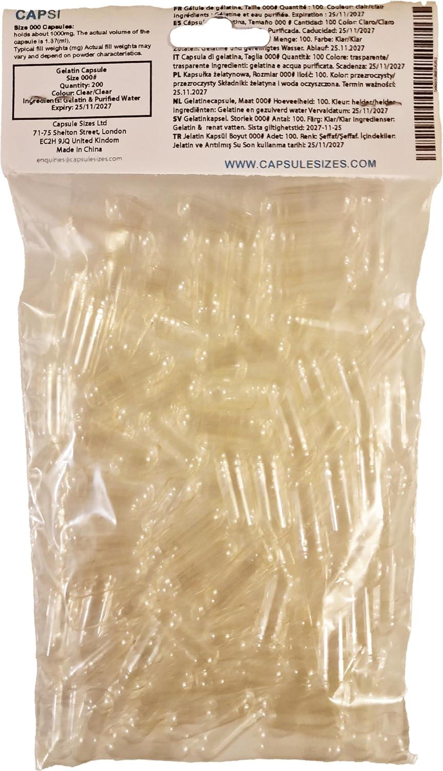 200 Count Size 000 Clear Gelatin Capsules - Empty Clear/Clear Capsules ...