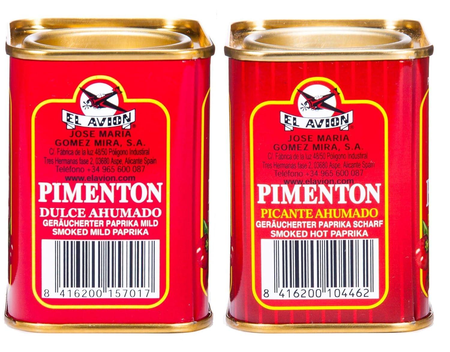 El Avion Smoked Paprika Set - 2 x 75g Hot & Sweet Pimenton Picante for ...