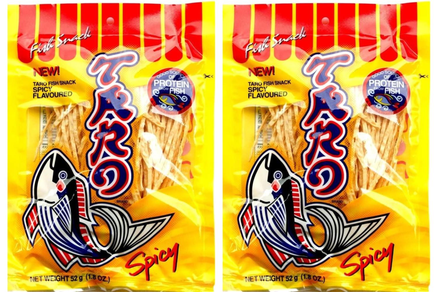 Taro Fish Snack Spicy Flavour 52g - Pack of 2 Savoury Seafood Bites for ...