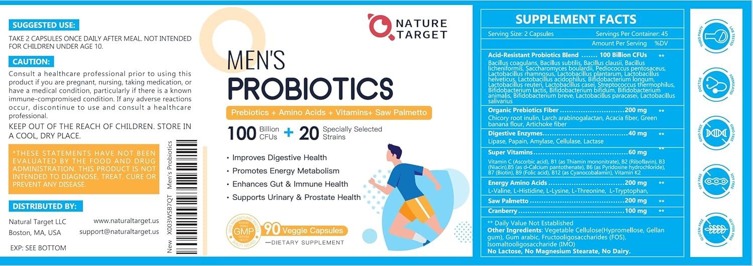 NATURE TARGET Probiotics for Men Digestive Health with Enzymes ...
