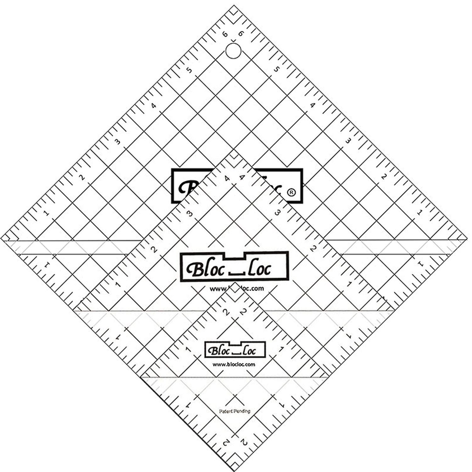 Bloc Loc - Half Square Acrylic Triangle Ruler Set #2 2.5"4.5" 6.5" 1 ...