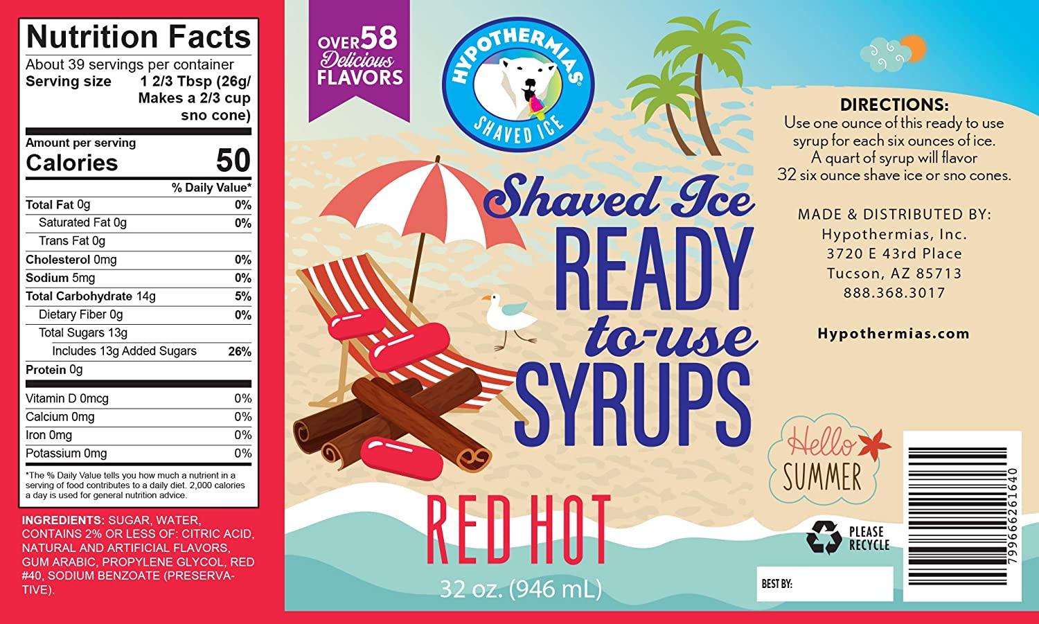 Red Hot Hawaiian Snow Cone Syrup Quart - 32 Fl. Oz | Ready-to-Use | Buy ...