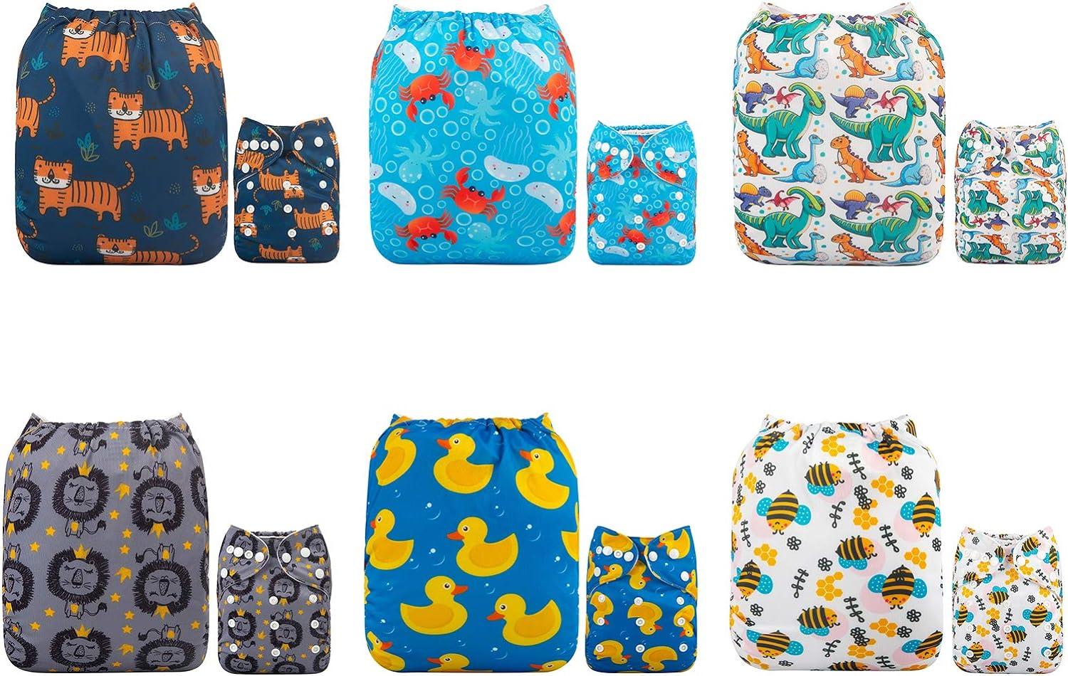 ALVABABY Reusable Washable Cloth Diaper Set with 6 Nappies + 12 Inserts ...
