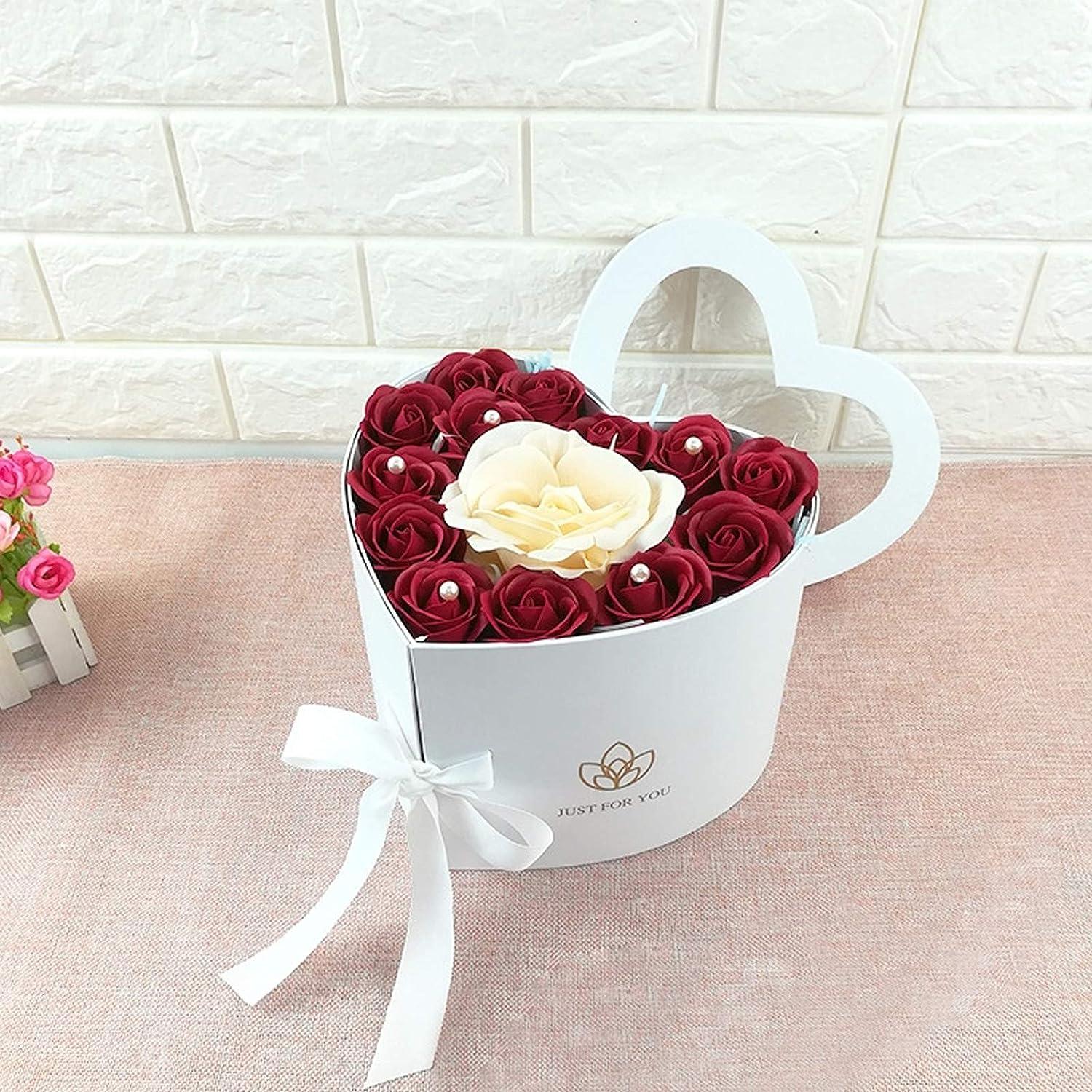 LISSO Heart Shaped Flower Box with Clear Lid - Double Layers Rotating ...
