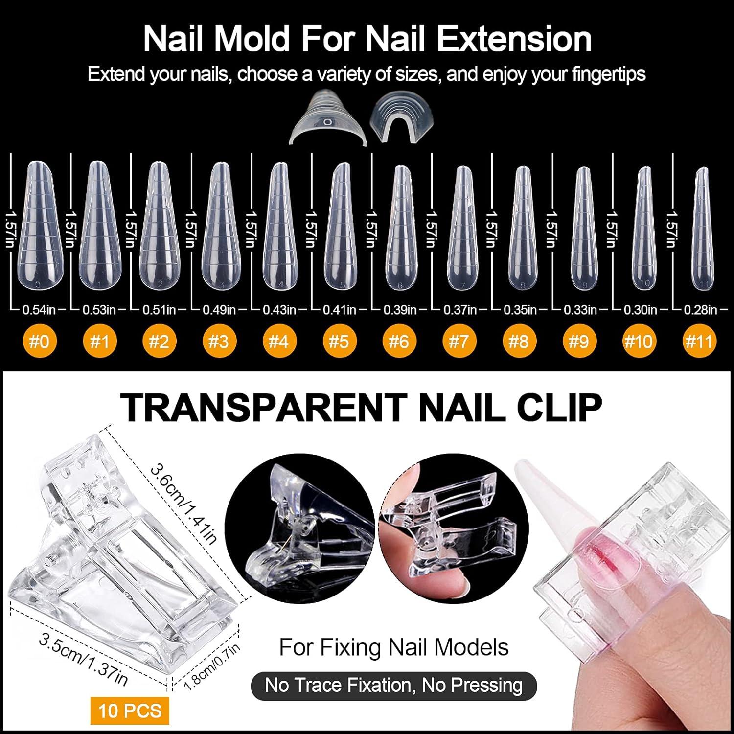 Kalolary Clear Gel Nail Mold 120Pcs | Acrylic Nail Forms 12 Sizes ...