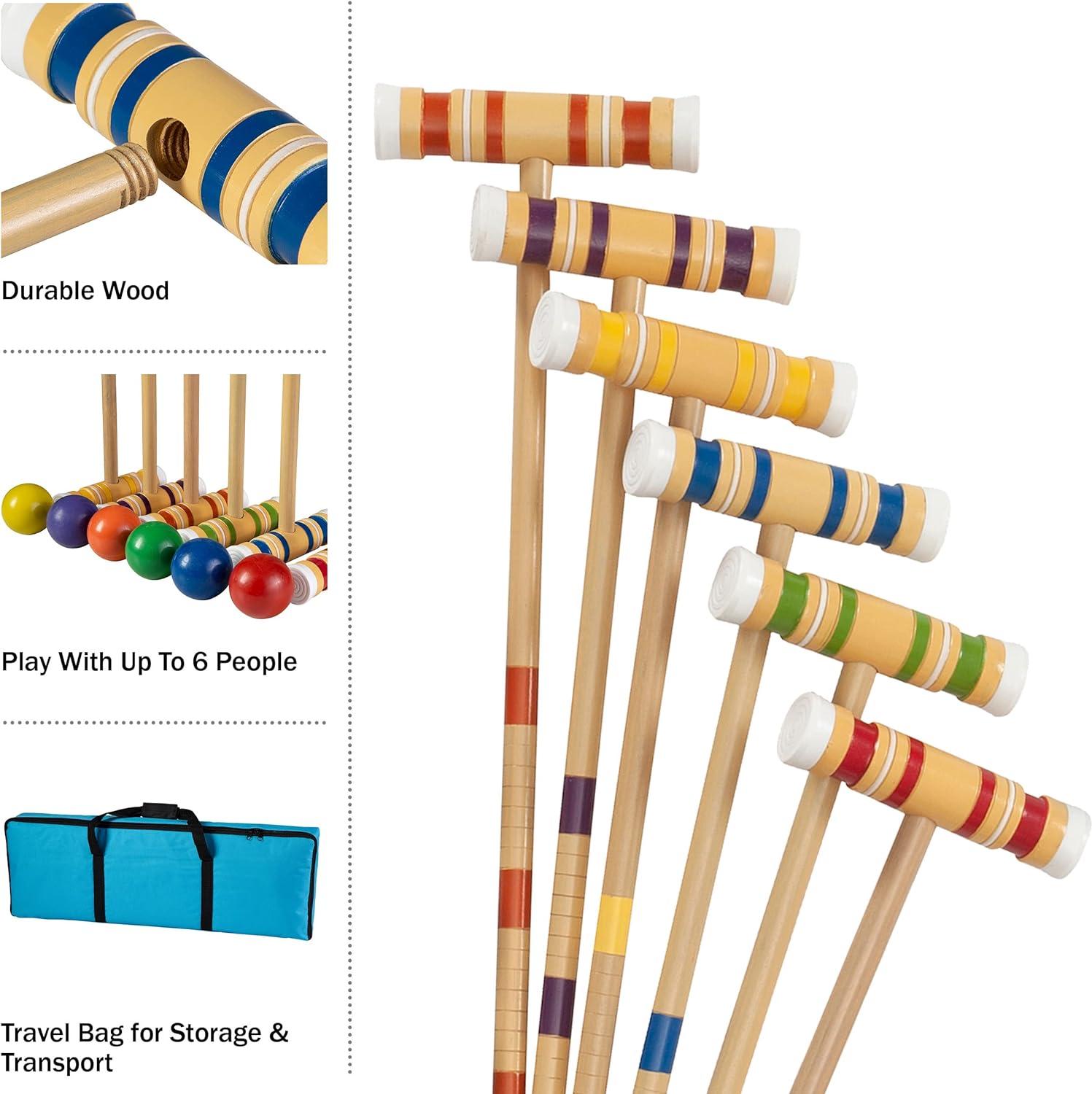 Hey! Play! Wooden Croquet Set - Deluxe Outdoor Sports Game with ...