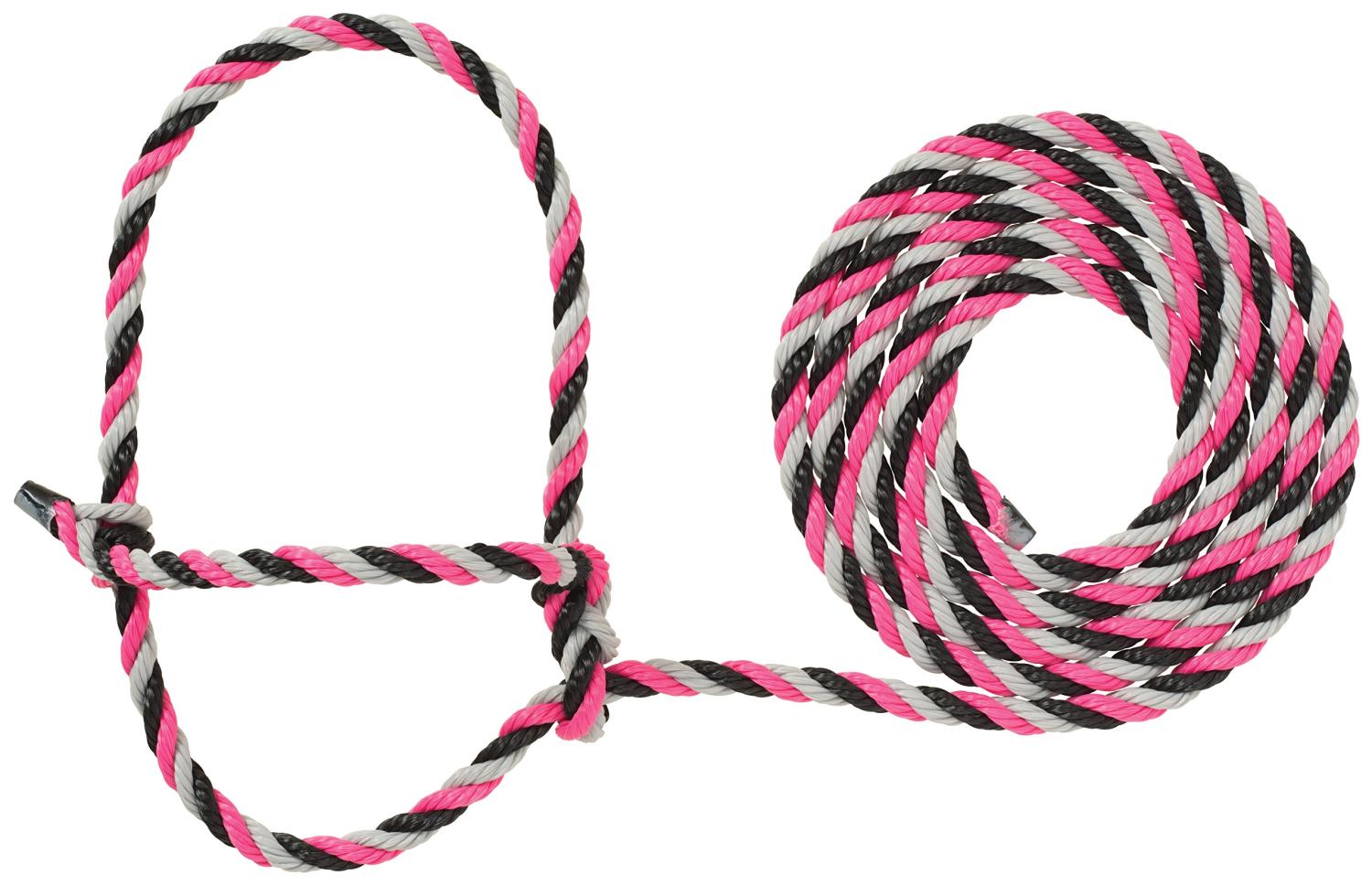Weaver Leather Livestock Cattle Rope Halter - Pink/Black/Gray - 7ft ...
