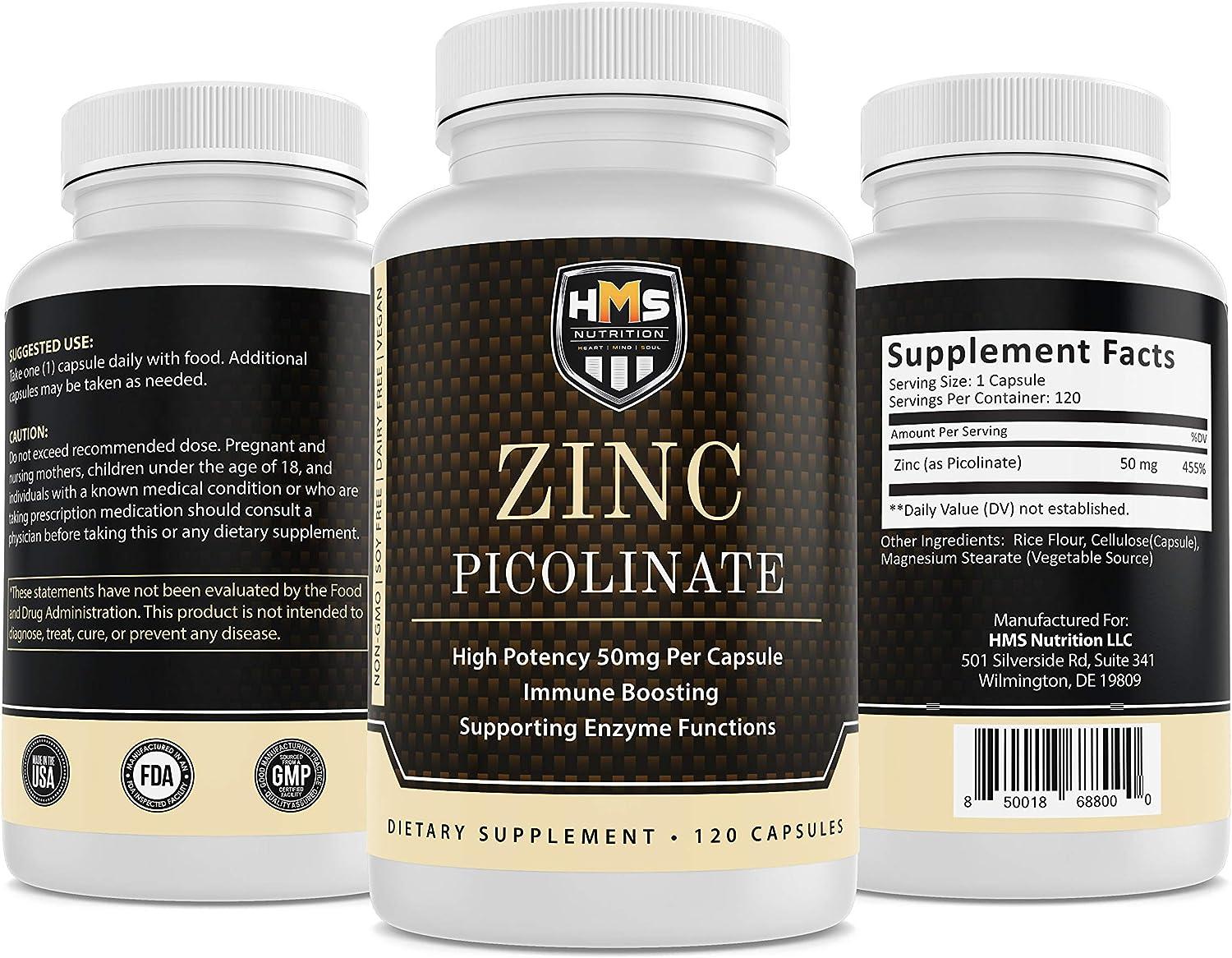 Zinc Picolinate 50mg Vegan Capsules - Immune Support Supplement - 120 ...