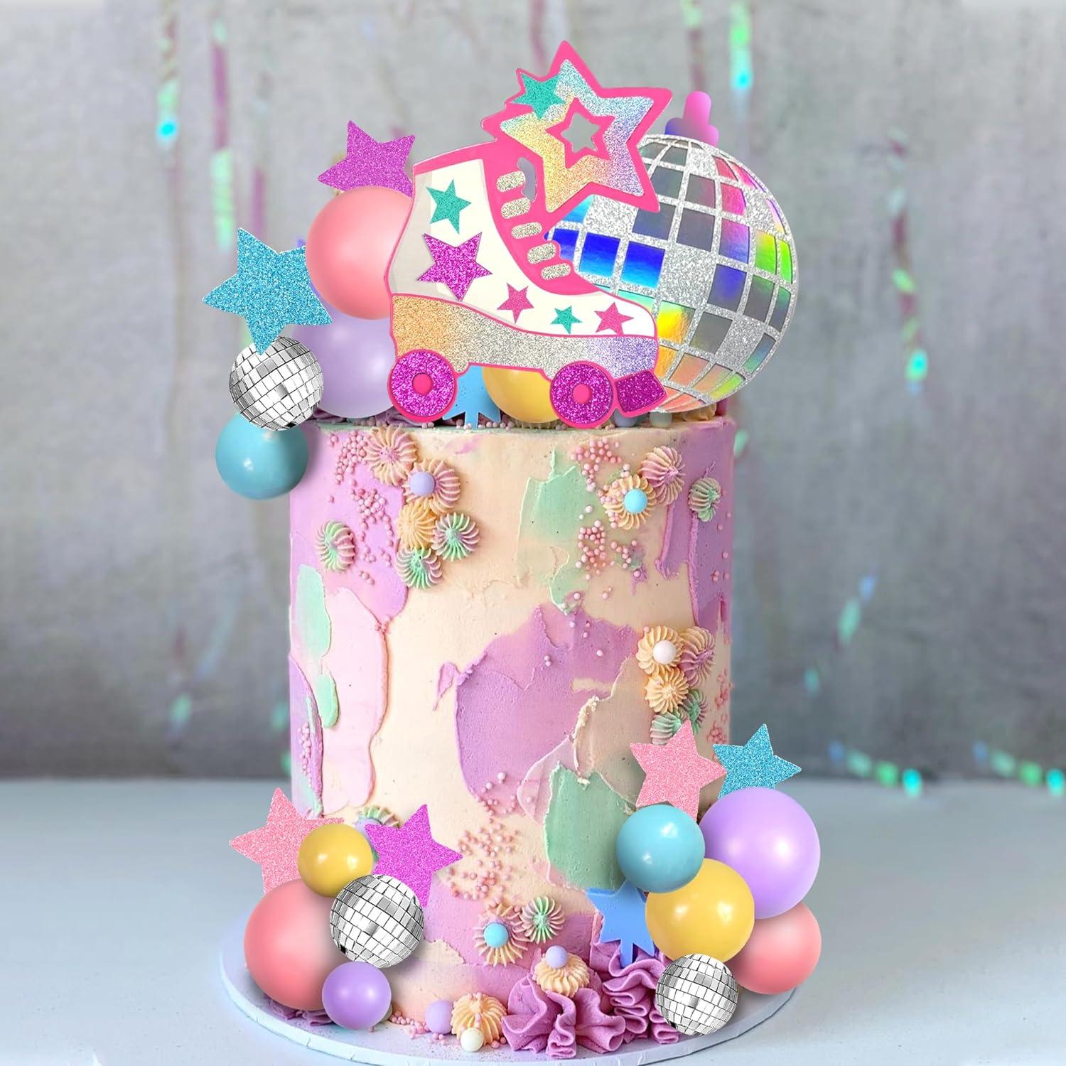 Roller Skate Cake Topper Disco Ball Cake Toppers Pastel Ball Cake ...