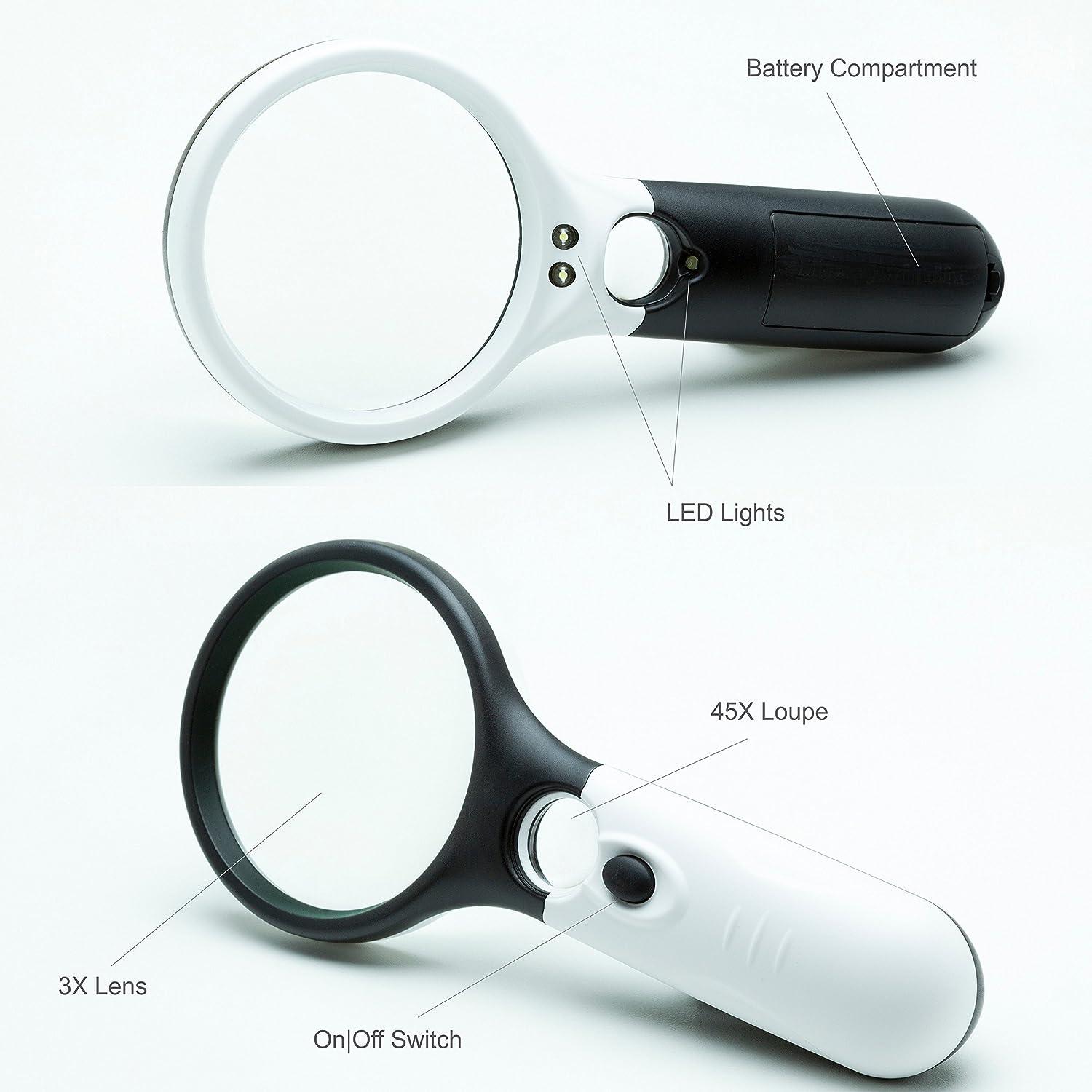3X Magnifying Glass with 45x Loupe | LED Lighted Magnifier for Reading ...