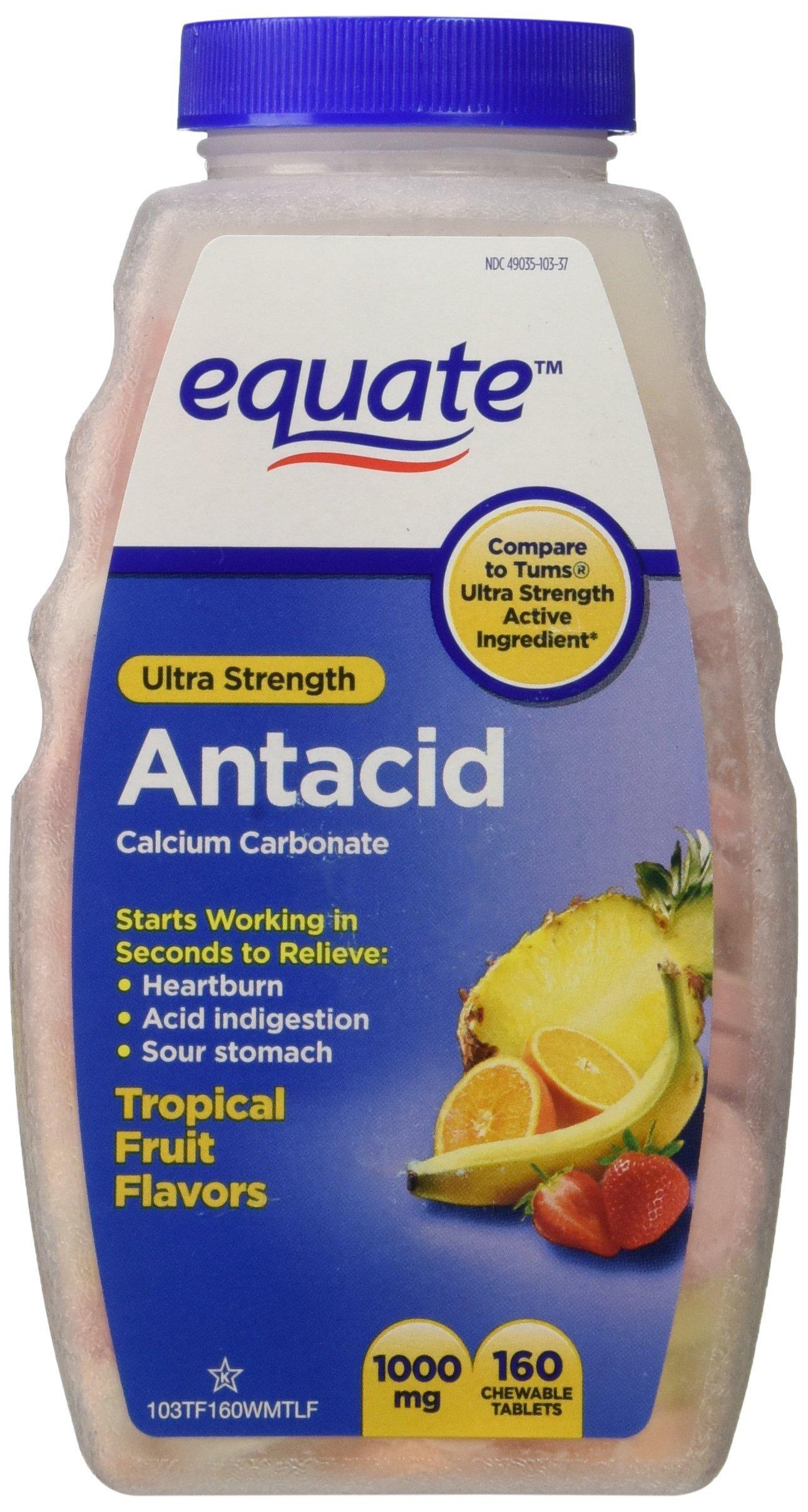 Equate Ultra Strength Antacid Tablets - Tropical Fruit Flavors (160 ...