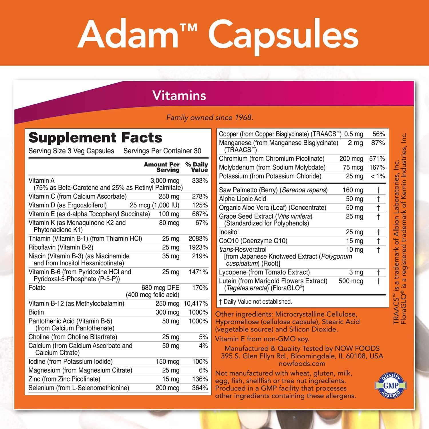 NOW ADAM Men's Multivitamin with Saw Palmetto, Lycopene & CoQ10 - 90 ...