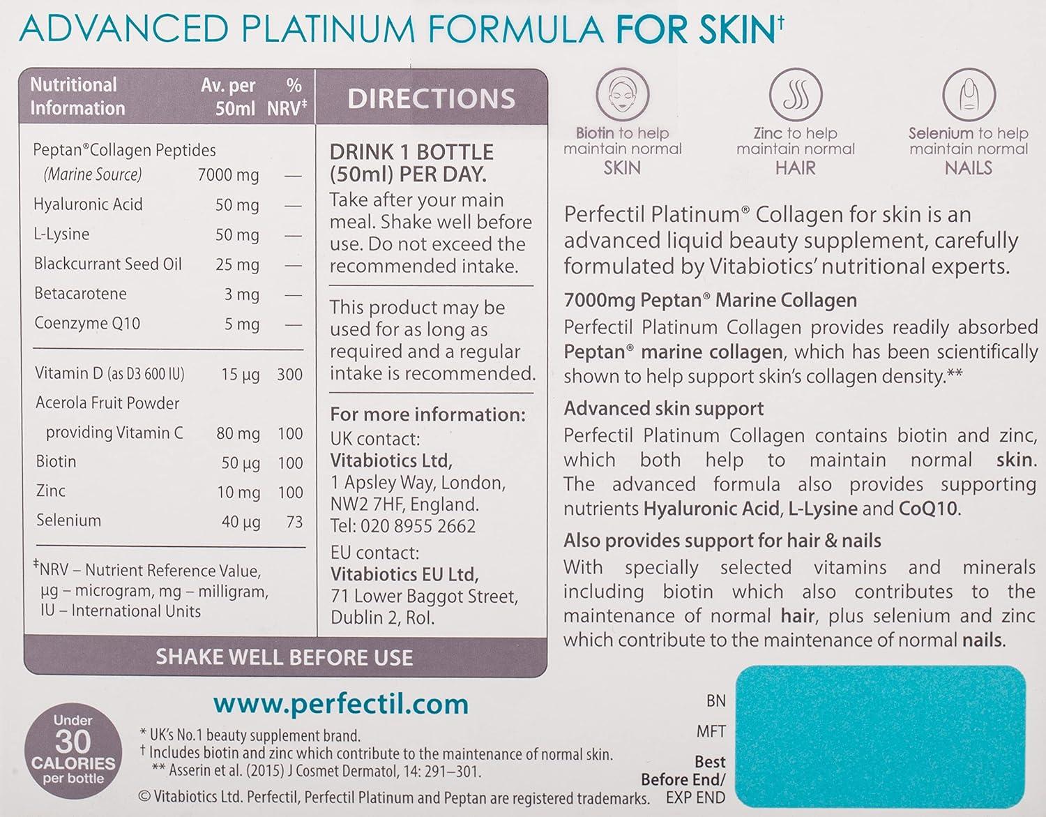 Vitabiotics Platinum Collagen Skin Drink - 10 x 50ml | Perfectil ...