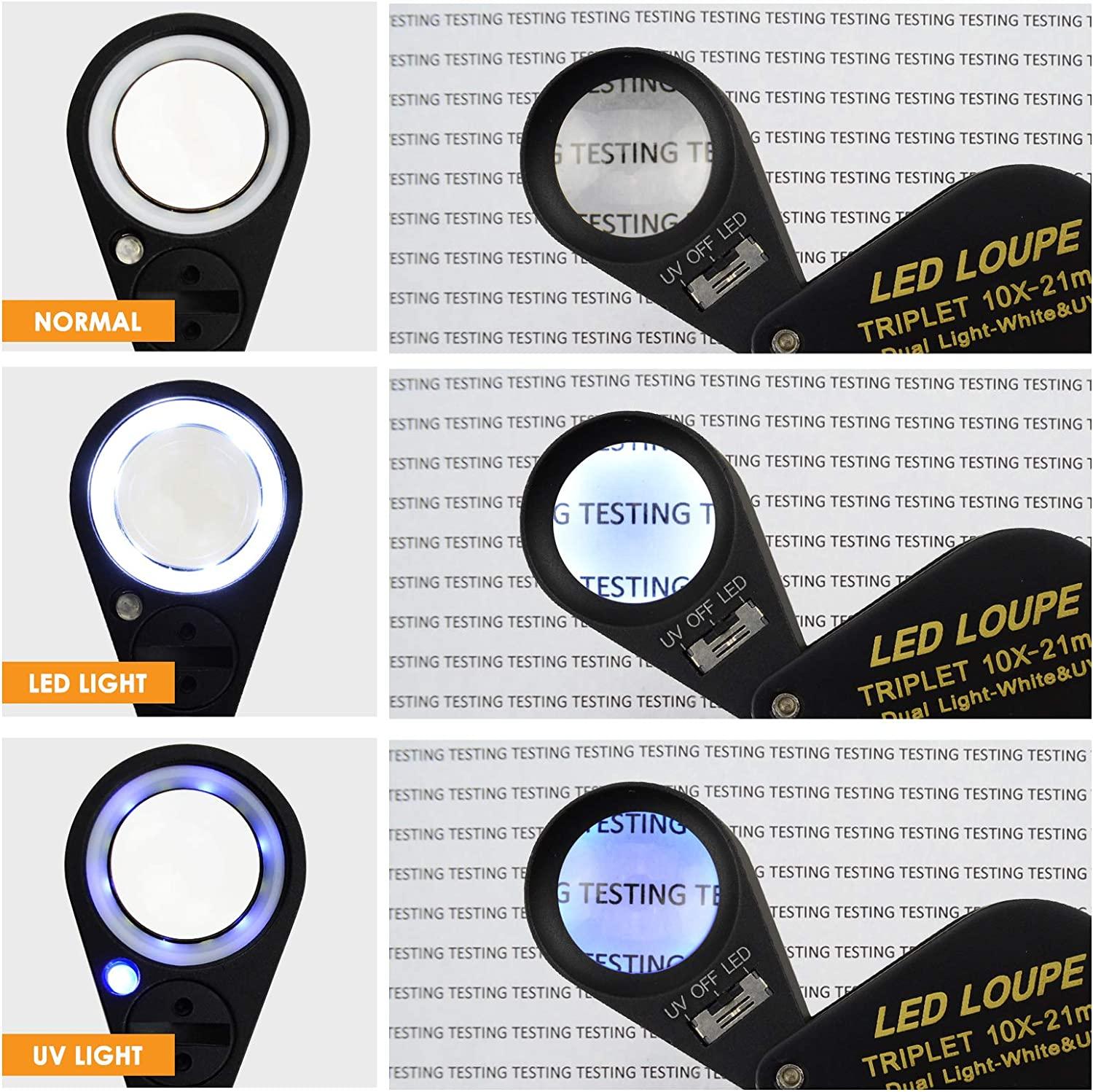 DANOPLUS 10x Magnifier Jewelry Loupe LED UV 21mm Triplet Lens - Gem ...