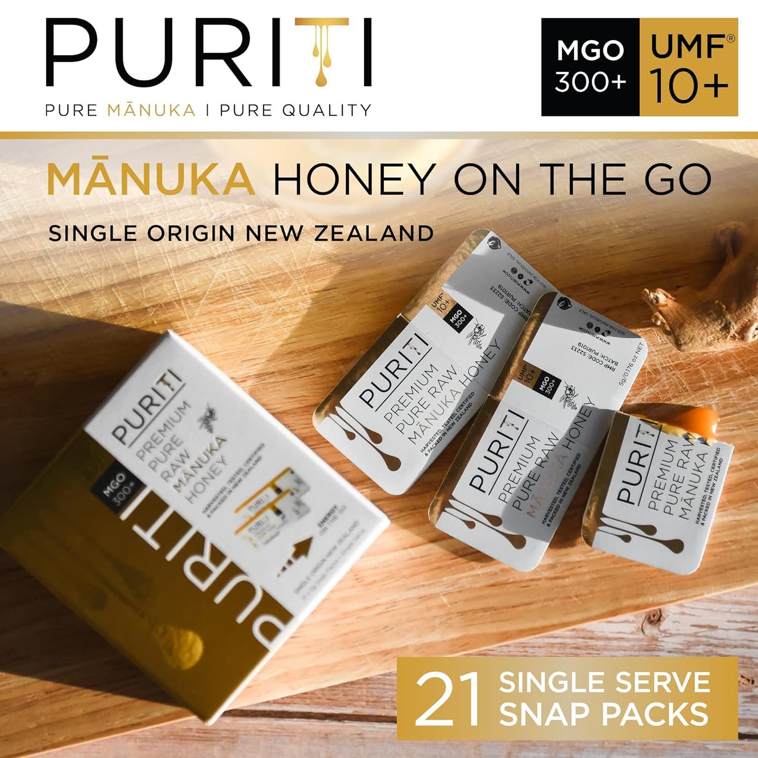 PURITI UMF 10+ Manuka Honey Snaps On The Go - 21 x 0.18oz Single Serve Packets from New Zealand ...