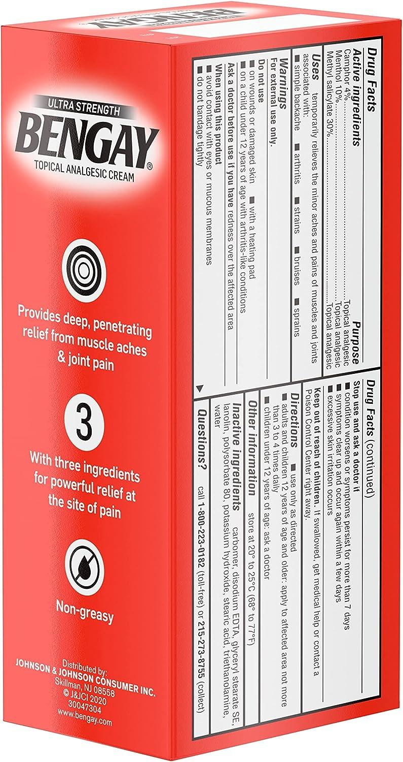 Bengay Ultra Strength Pain Relief Cream 2 oz - Non-Greasy Analgesic for ...