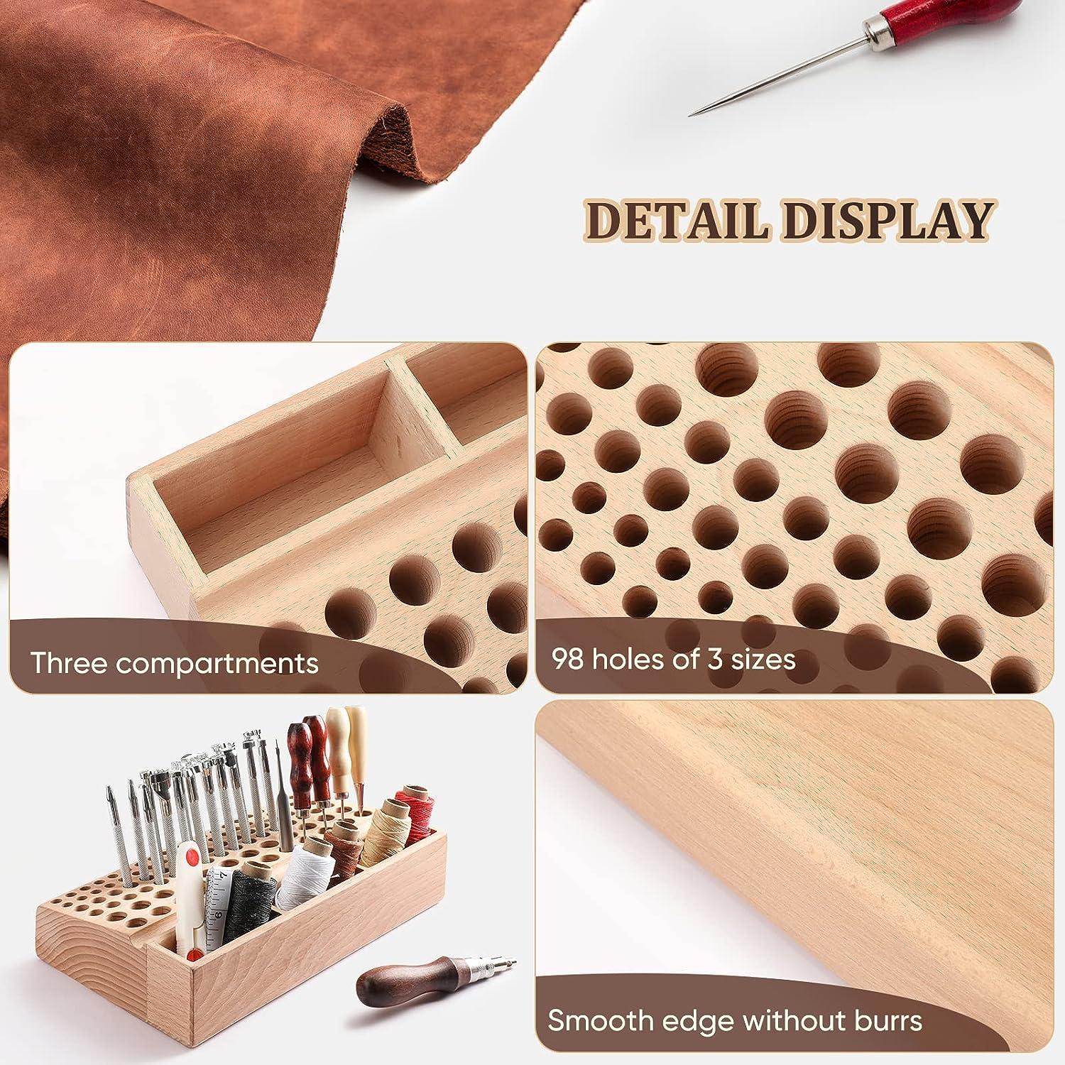 Premium Leather Craft Tool Holder Stand | 98 Holes Wooden Organizer ...