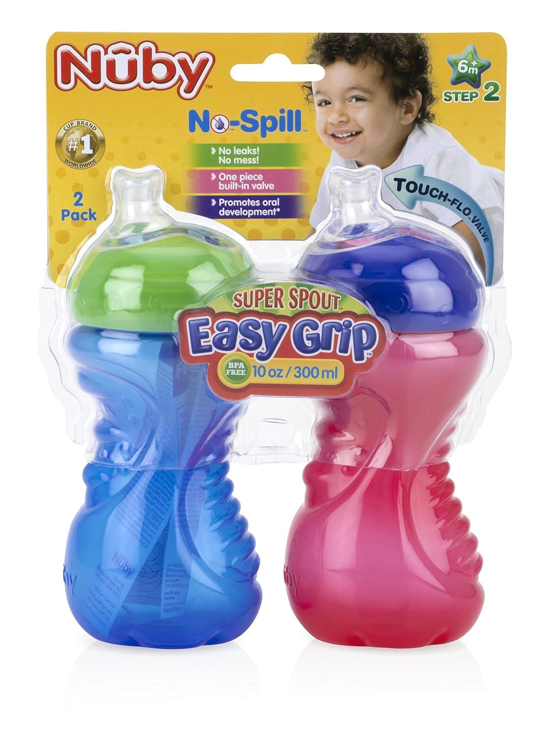 Nuby 2-Pack No-Spill Super Spout Easy Grip Cup 10 Ounce 6 Months + Red and Blue | Buy Now with ...