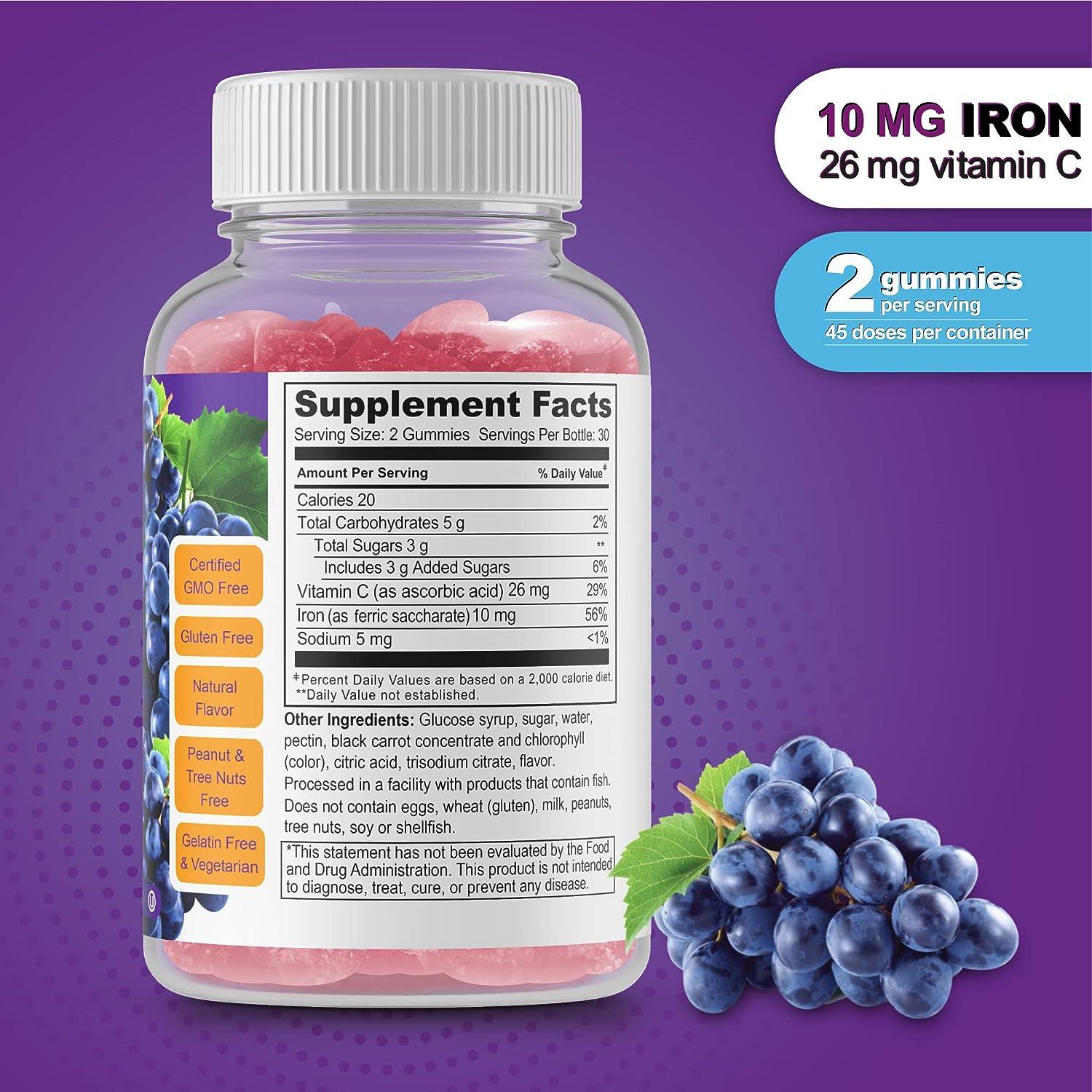 Doctor's Orders Iron 10mg Vitamin C Gummies - Vegetarian, GMO-Free ...