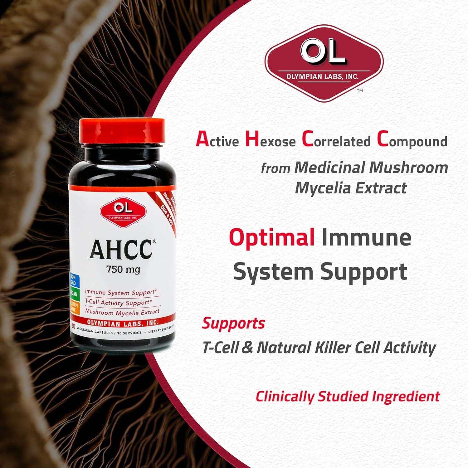 Olympian Labs Premium AHCC Supplement - 750mg Capsules for Immune ...