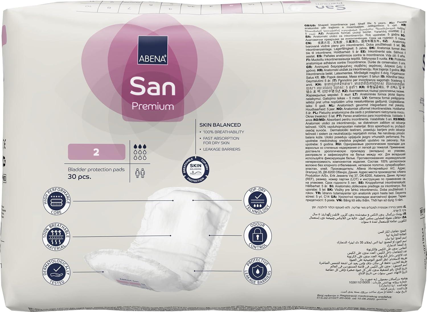 Abena San 2 Premium Incontinence Pads | 350ml Absorbency | 30PK | Fast ...