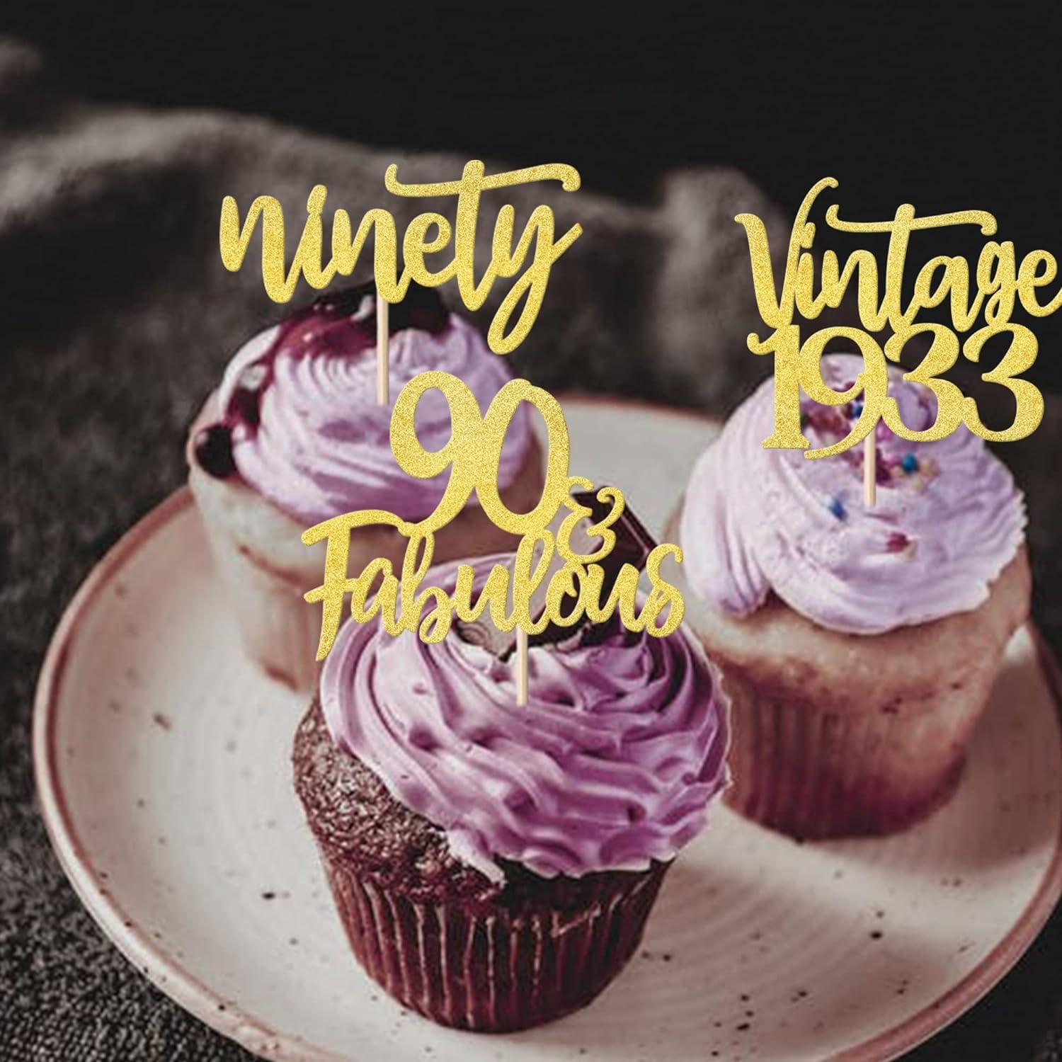 SYKYCTCY 24 Pack Vintage 1933 Cupcake Toppers Glitter Ninety 90 ...