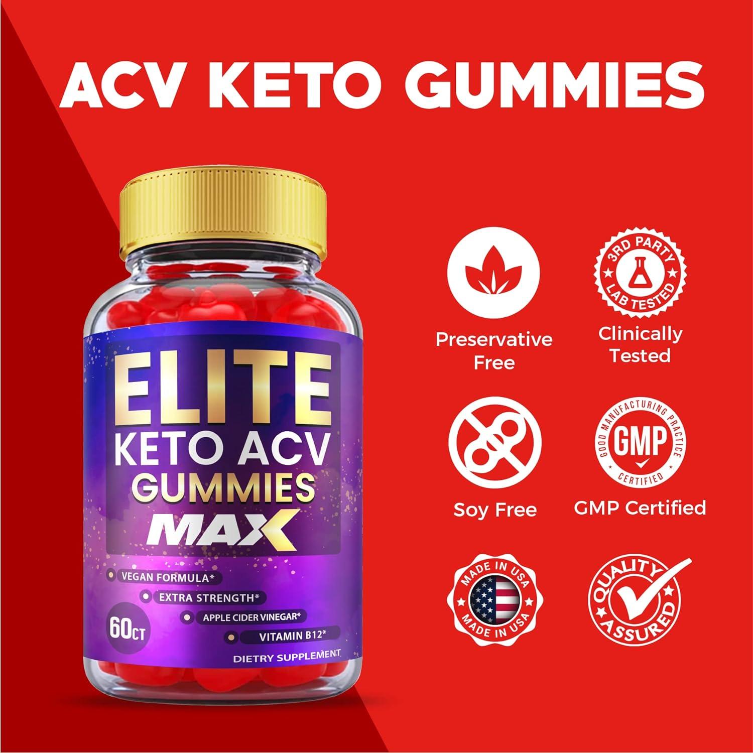 (2 Pack) Elite Keto ACV Gummies - Max Strength Formula with Vitamin B12 ...