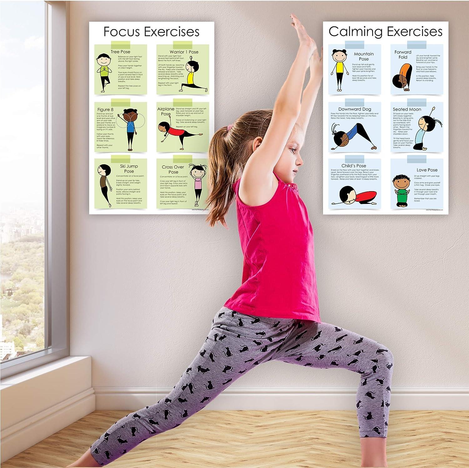 Yoga Calm and Kids Work Out Classroom Exercise Posters - Set of 5 ...