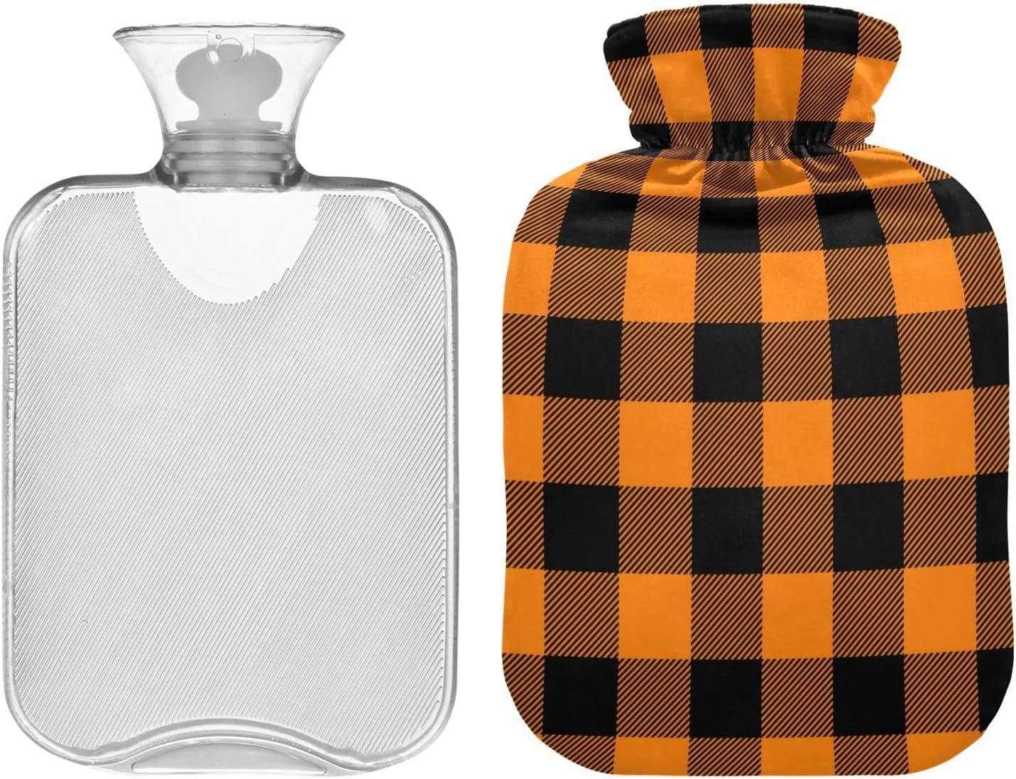 Orange Plaid Hot Water Bottle | 1L Heat Bottle for Pain Relief & Muscle ...