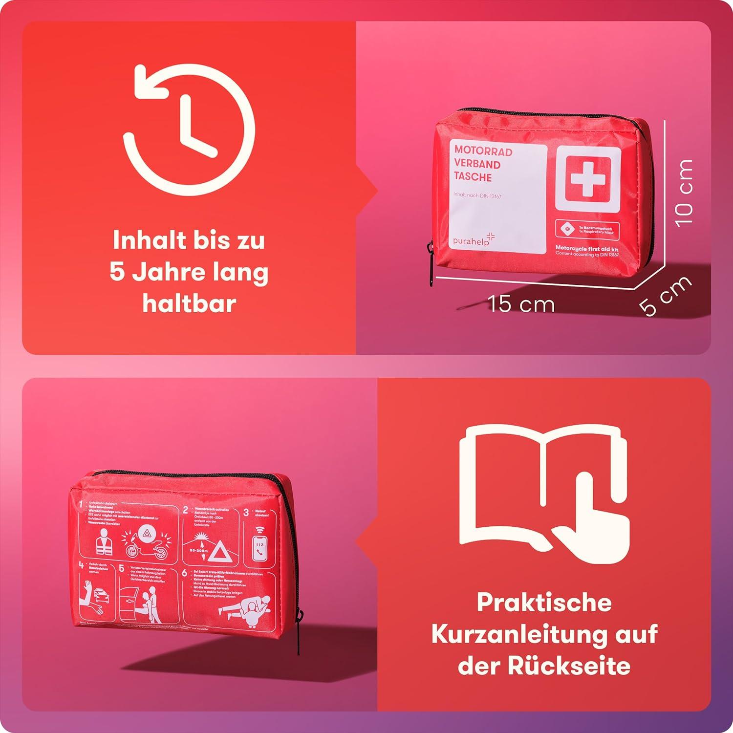 Purahelp 2024 Motorcycle First Aid Kit - DIN 13167 & StVO Compliant ...