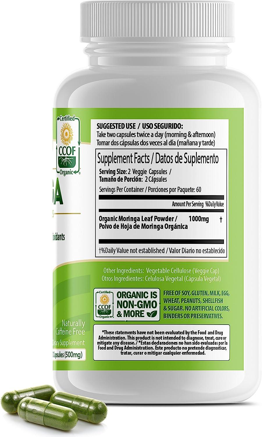 PURA VIDA MORINGA Capsules - Organic Moringa Powder for Energy, Metabolism & Immune Support ...